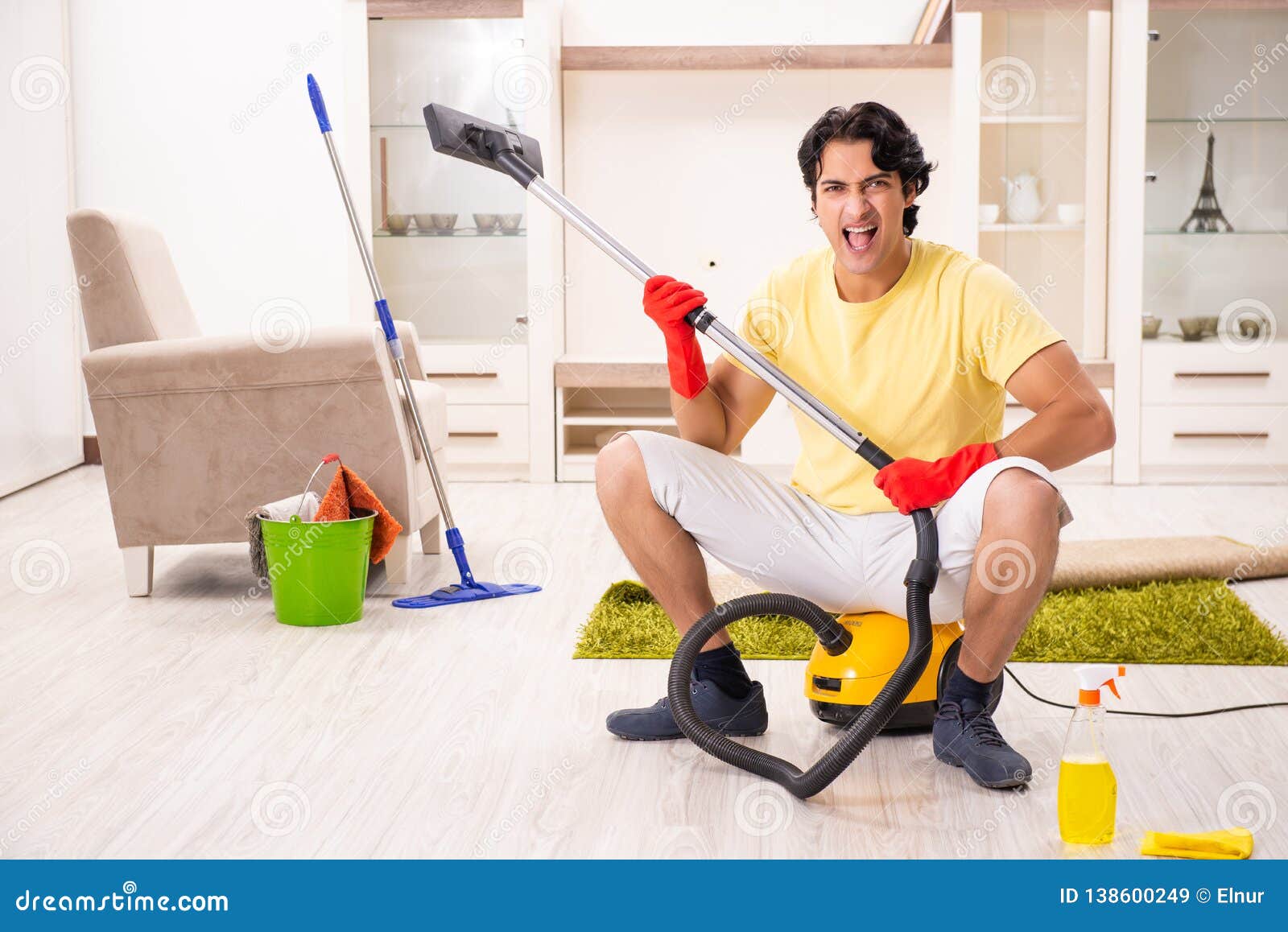 The Young Handsome Man Doing Housework Stock Image - Image of cleanser ...