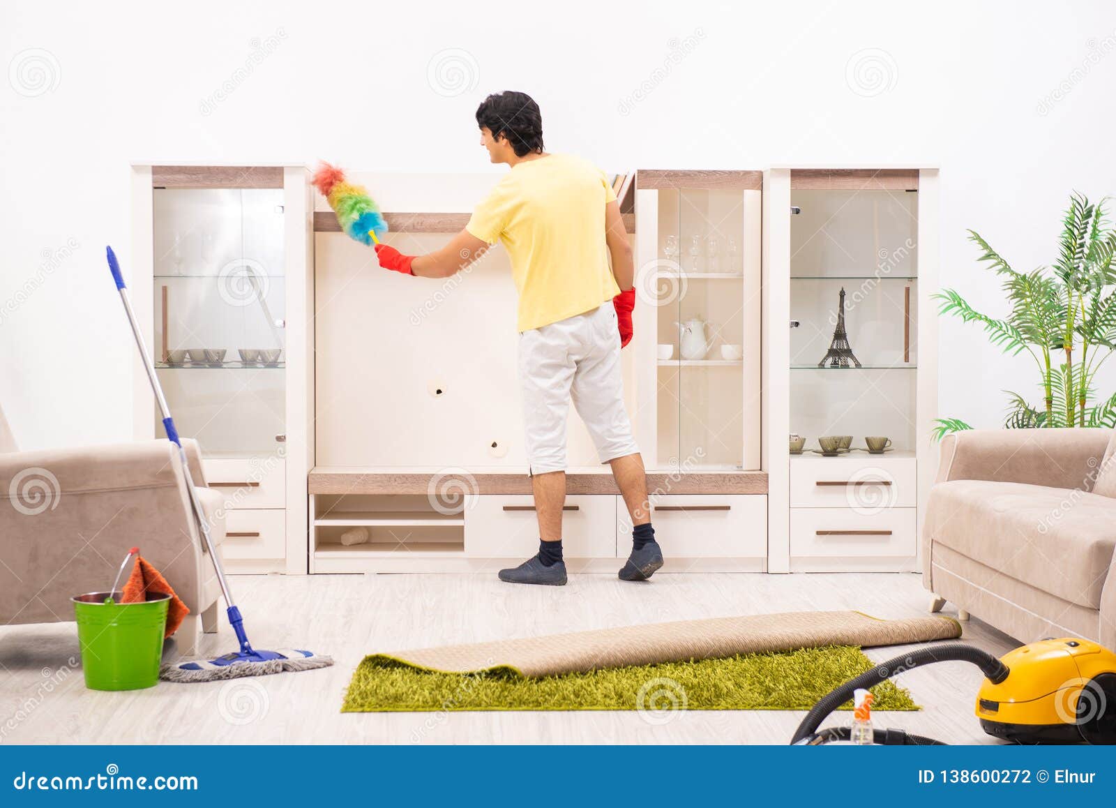 The Young Handsome Man Doing Housework Stock Photo - Image of back ...