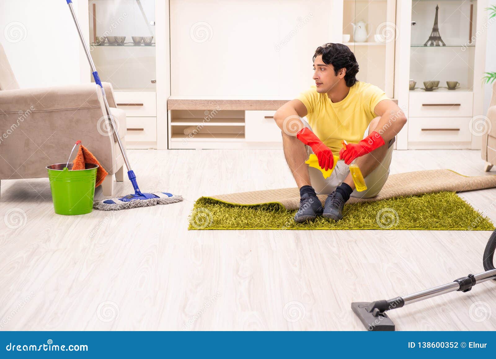 The Young Handsome Man Doing Housework Stock Photo - Image of clean ...