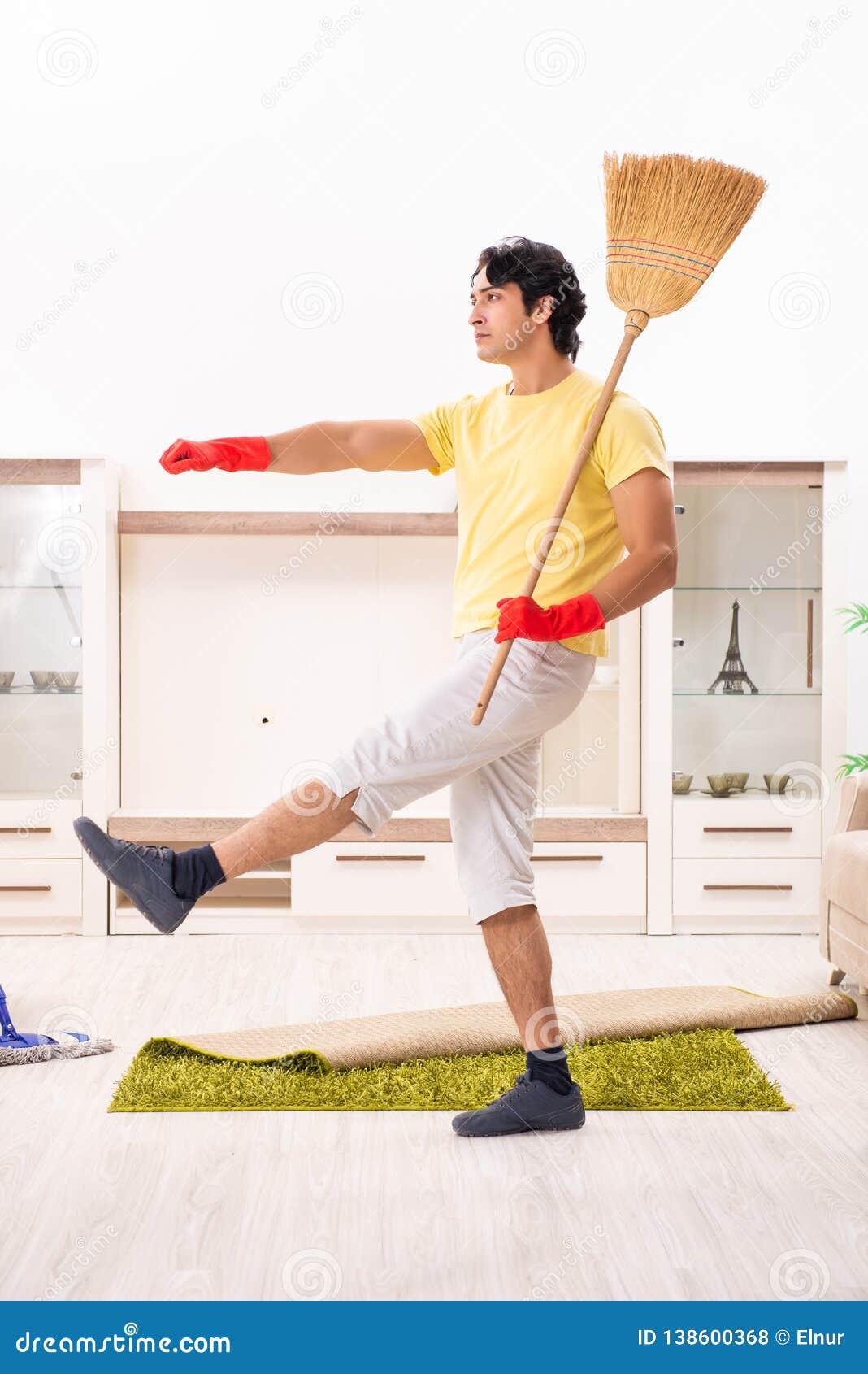The Young Handsome Man Doing Housework Stock Photo - Image of cleaning ...