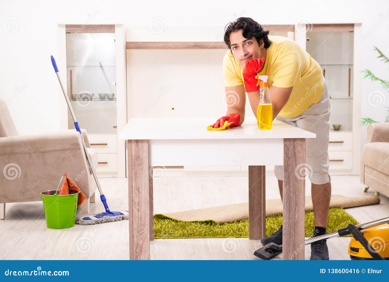 The Young Handsome Man Doing Housework Stock Photo - Image of cleaner ...