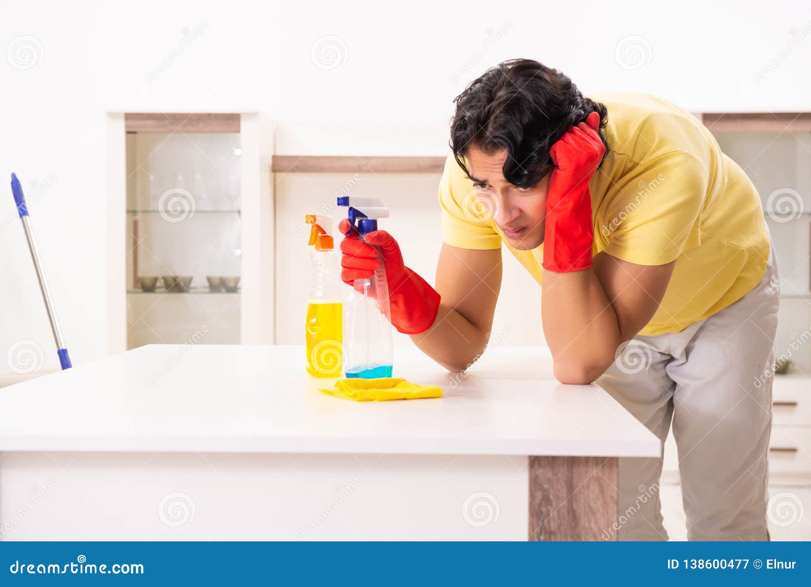 The Young Handsome Man Doing Housework Stock Image - Image of good ...