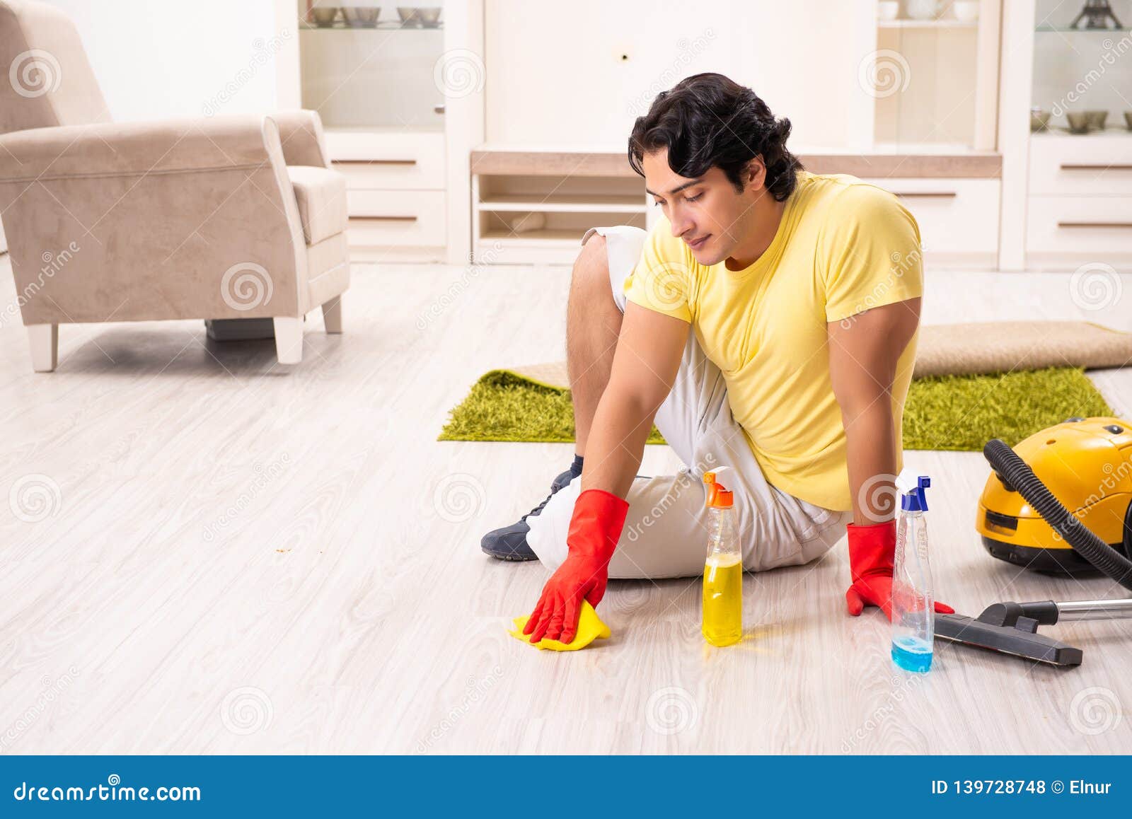 The Young Handsome Man Doing Housework Stock Photo - Image of apartment ...