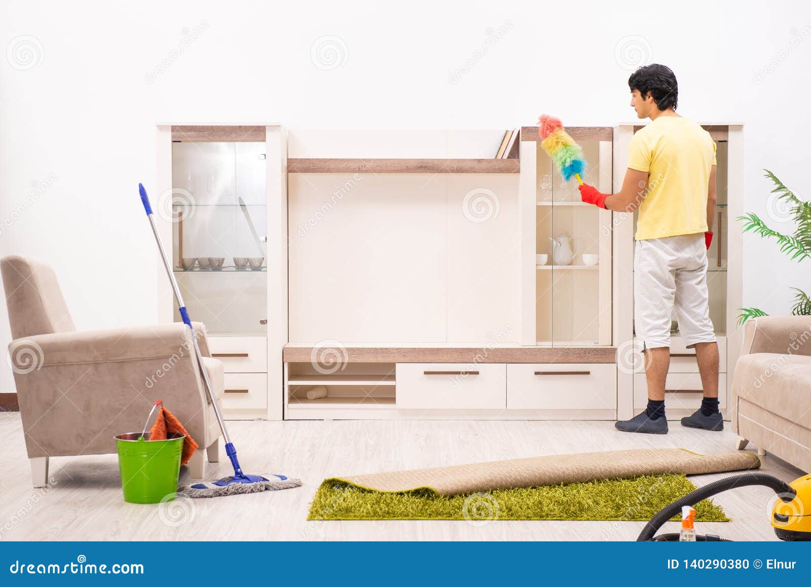 The Young Handsome Man Doing Housework Stock Photo - Image of chores ...