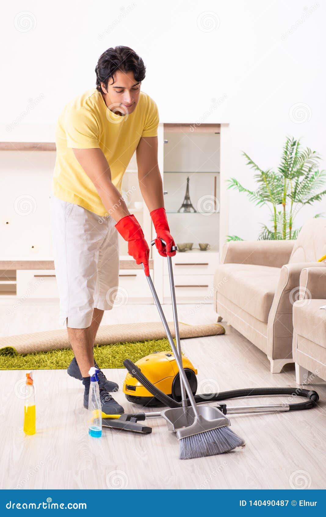 The Young Handsome Man Doing Housework Stock Image - Image of chores ...