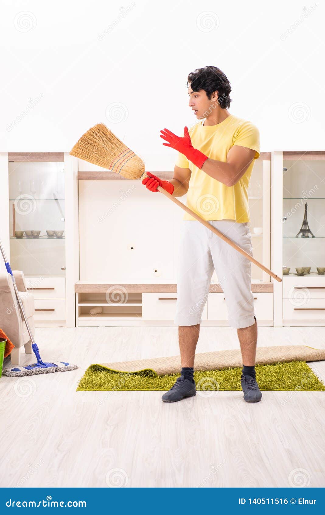 The Young Handsome Man Doing Housework Stock Photo - Image of apartment ...