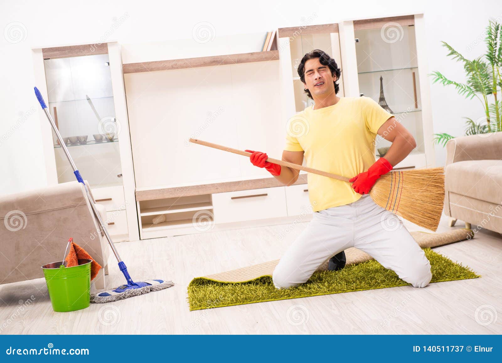 The Young Handsome Man Doing Housework Stock Image - Image of ...