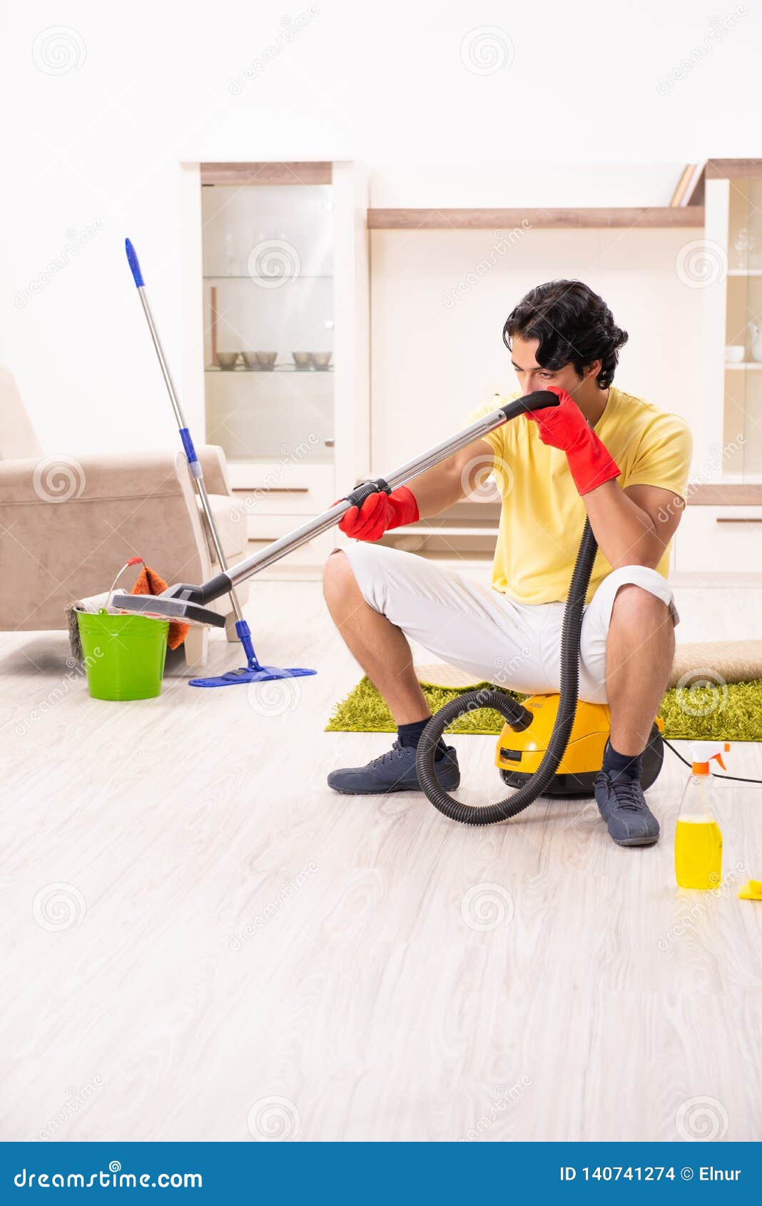 The Young Handsome Man Doing Housework Stock Photo - Image of electric ...
