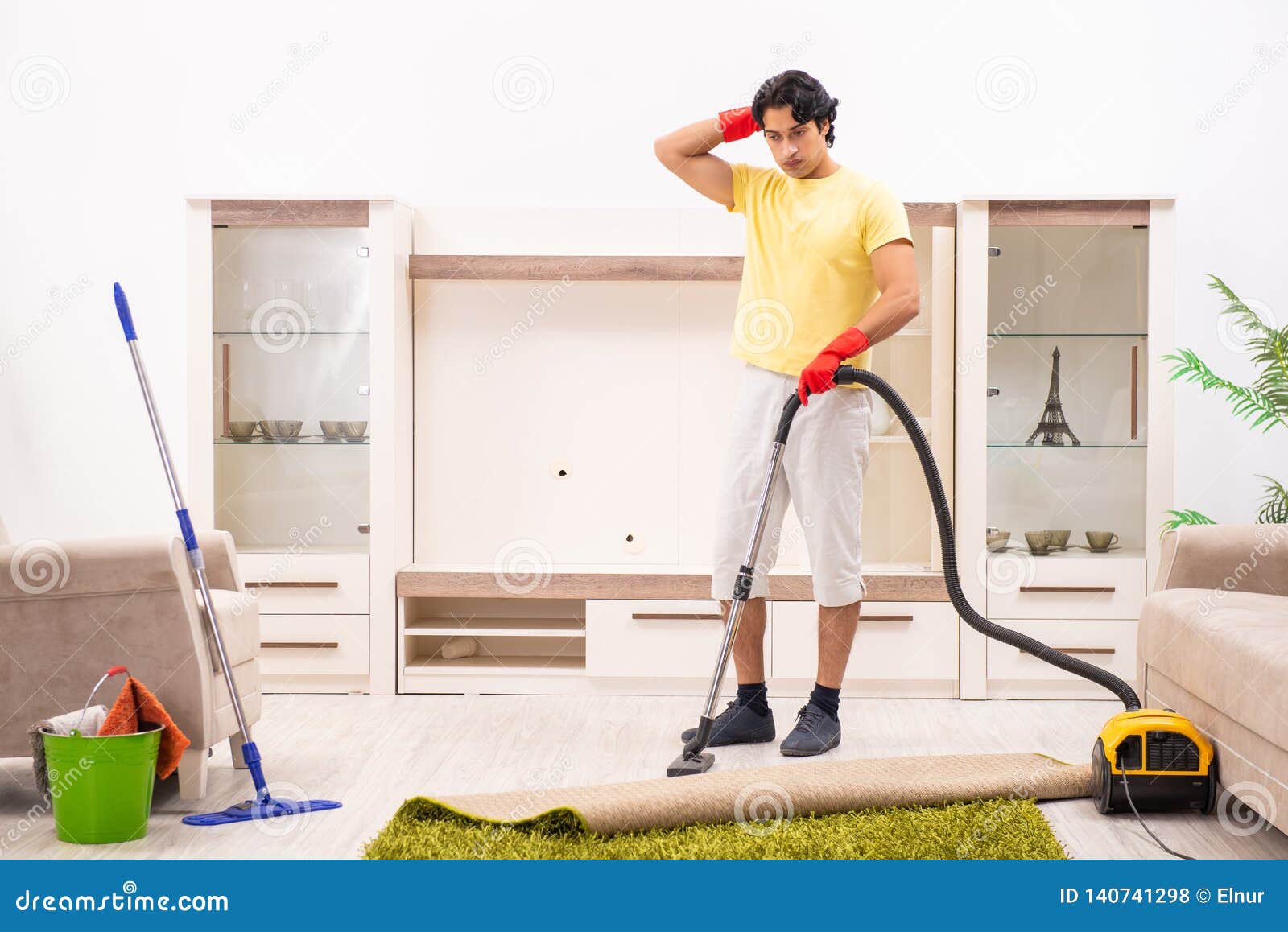 The Young Handsome Man Doing Housework Stock Photo - Image of good ...