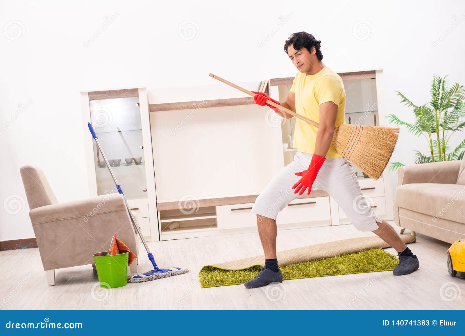 The Young Handsome Man Doing Housework Stock Image - Image of housewife ...