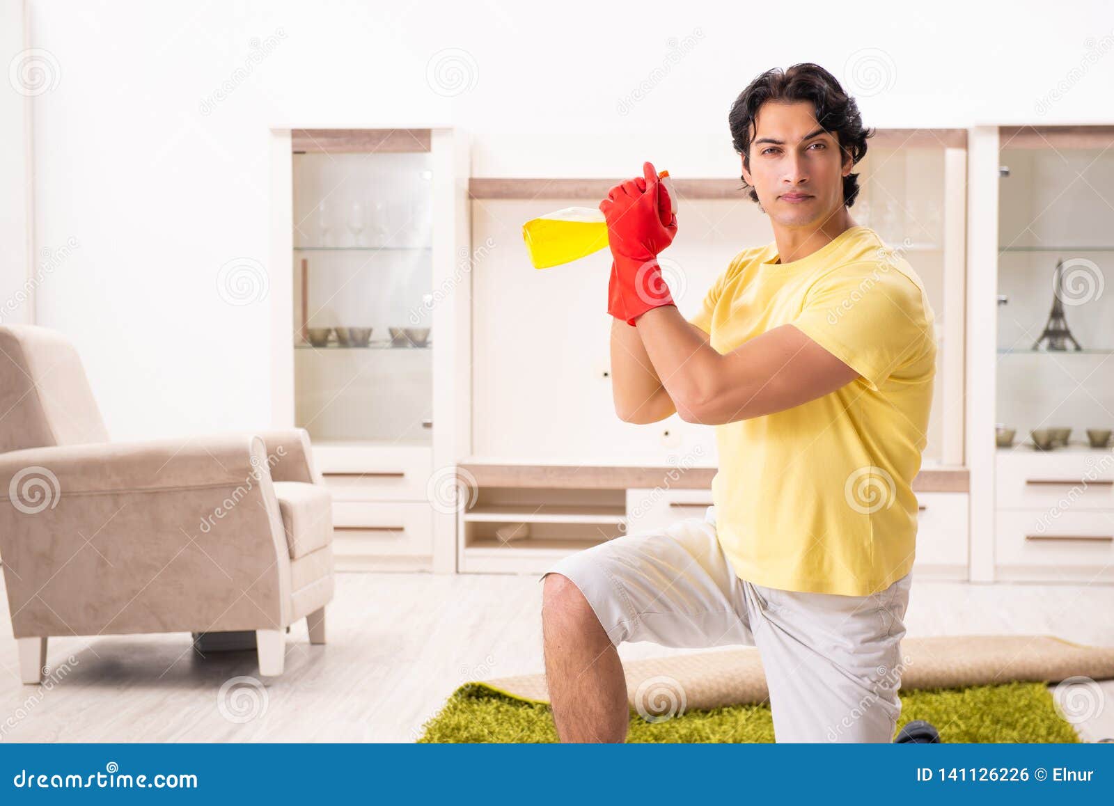 The Young Handsome Man Doing Housework Stock Photo - Image of apartment ...