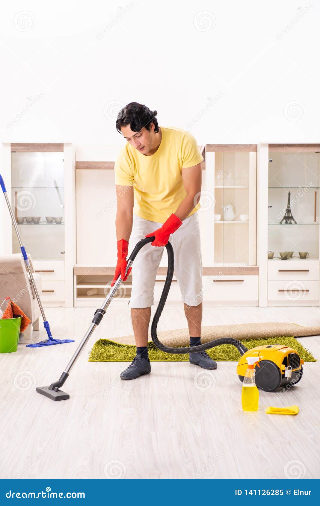 The Young Handsome Man Doing Housework Stock Image - Image of litter ...