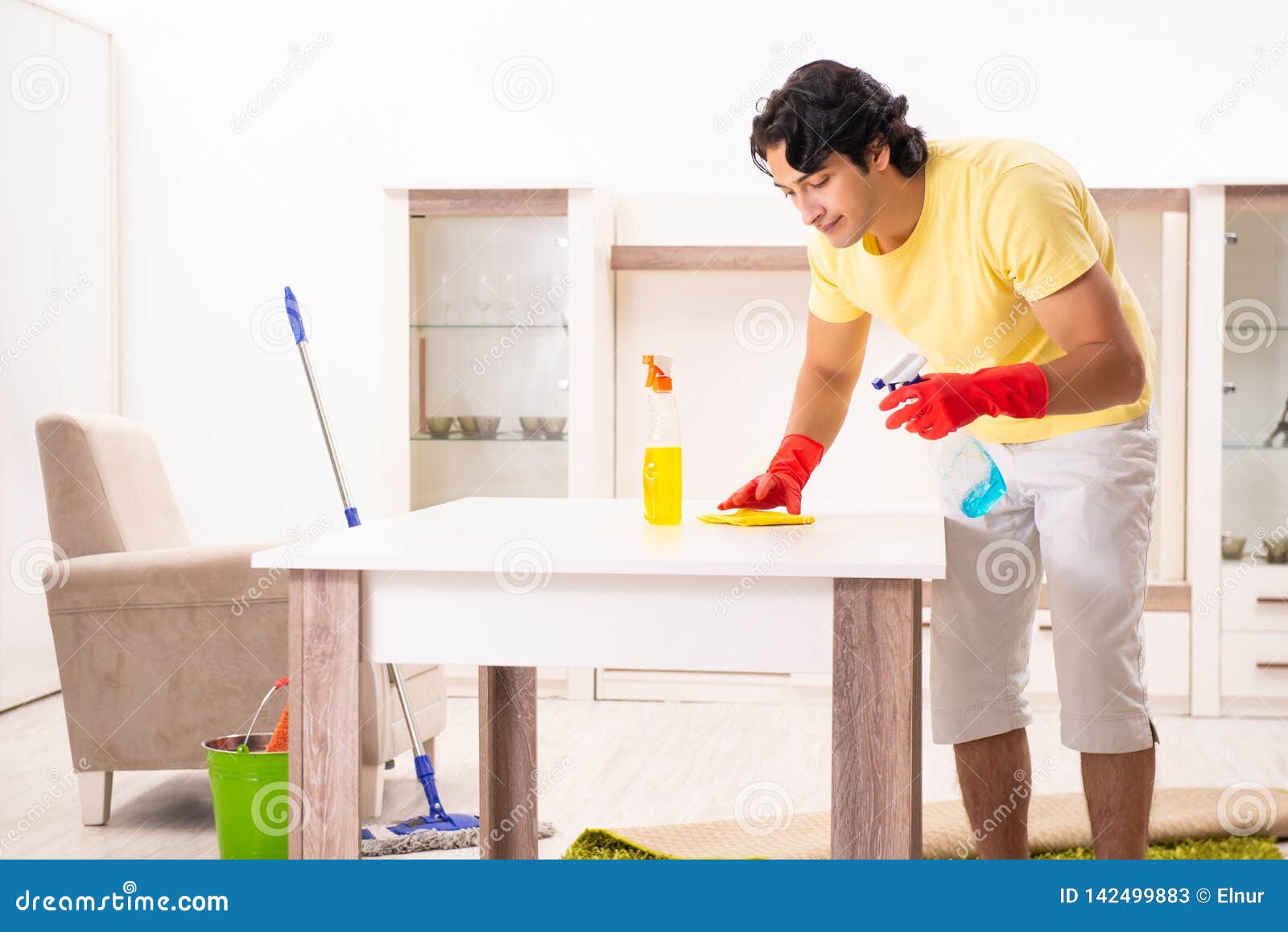 The Young Handsome Man Doing Housework Stock Image - Image of ...