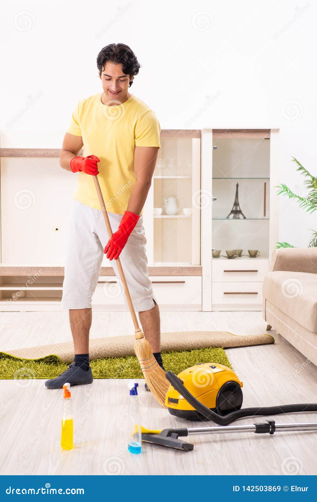 The Young Handsome Man Doing Housework Stock Image - Image of enjoying ...
