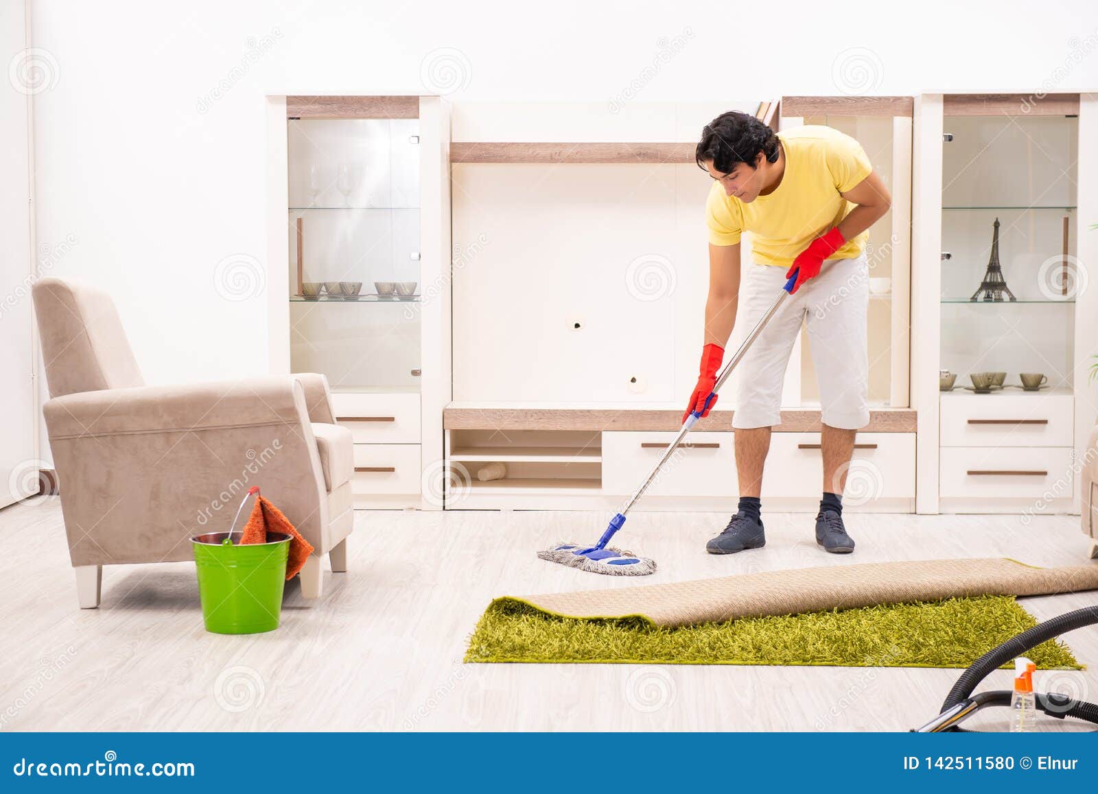 The Young Handsome Man Doing Housework Stock Photo - Image of hygiene ...