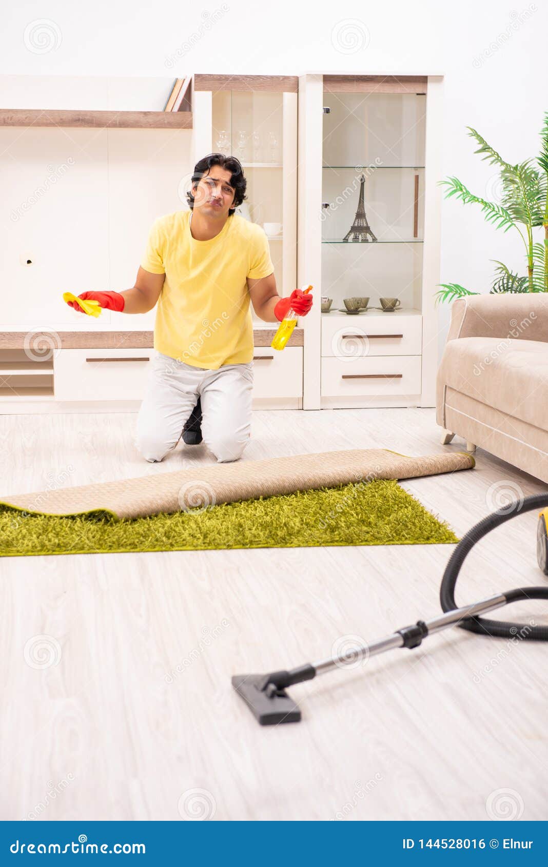 The Young Handsome Man Doing Housework Stock Photo - Image of mopping ...