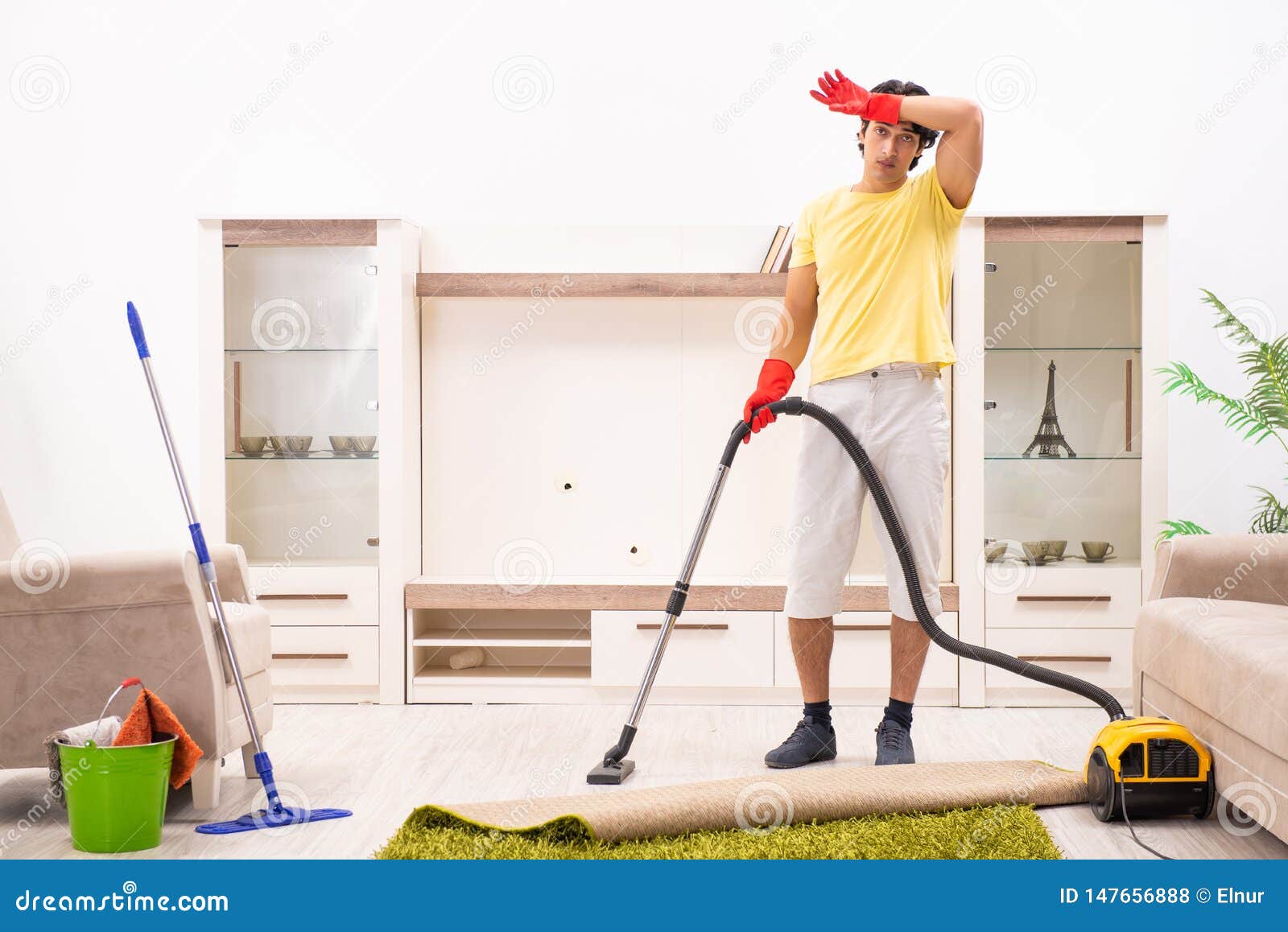 The Young Handsome Man Doing Housework Stock Photo - Image of ...