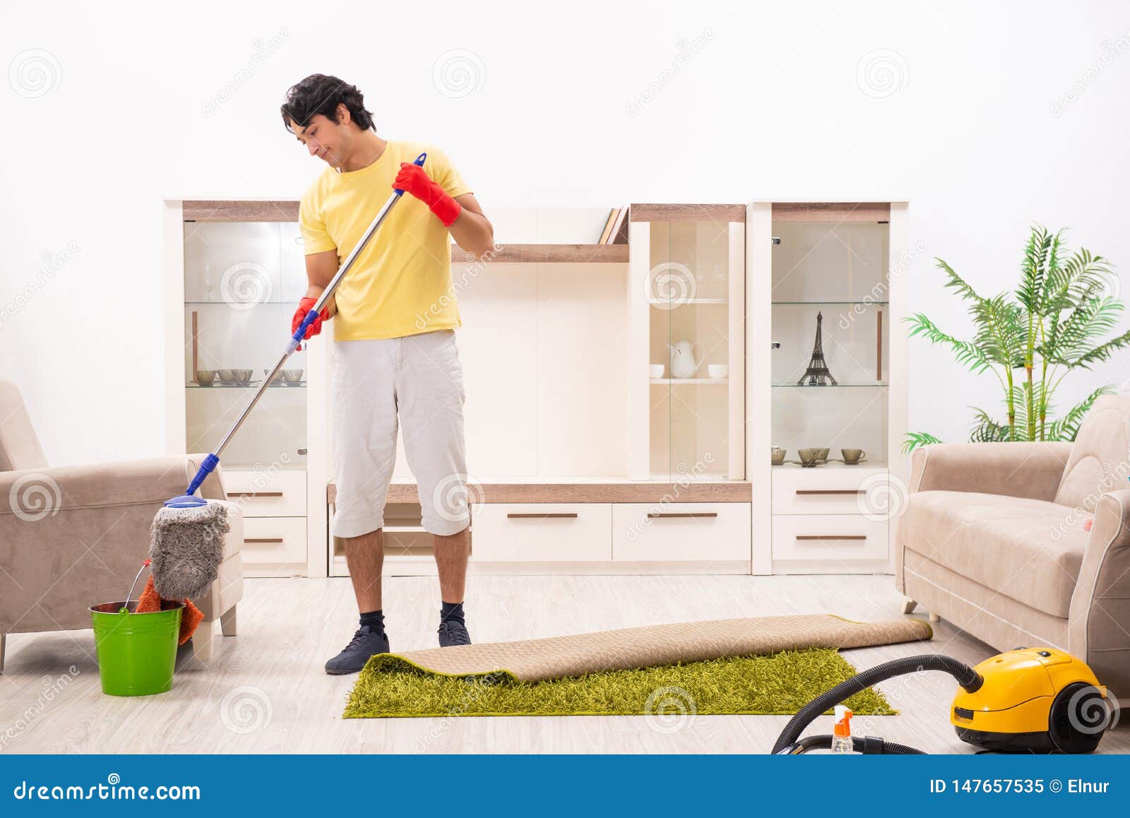 The Young Handsome Man Doing Housework Stock Image - Image of domestic ...