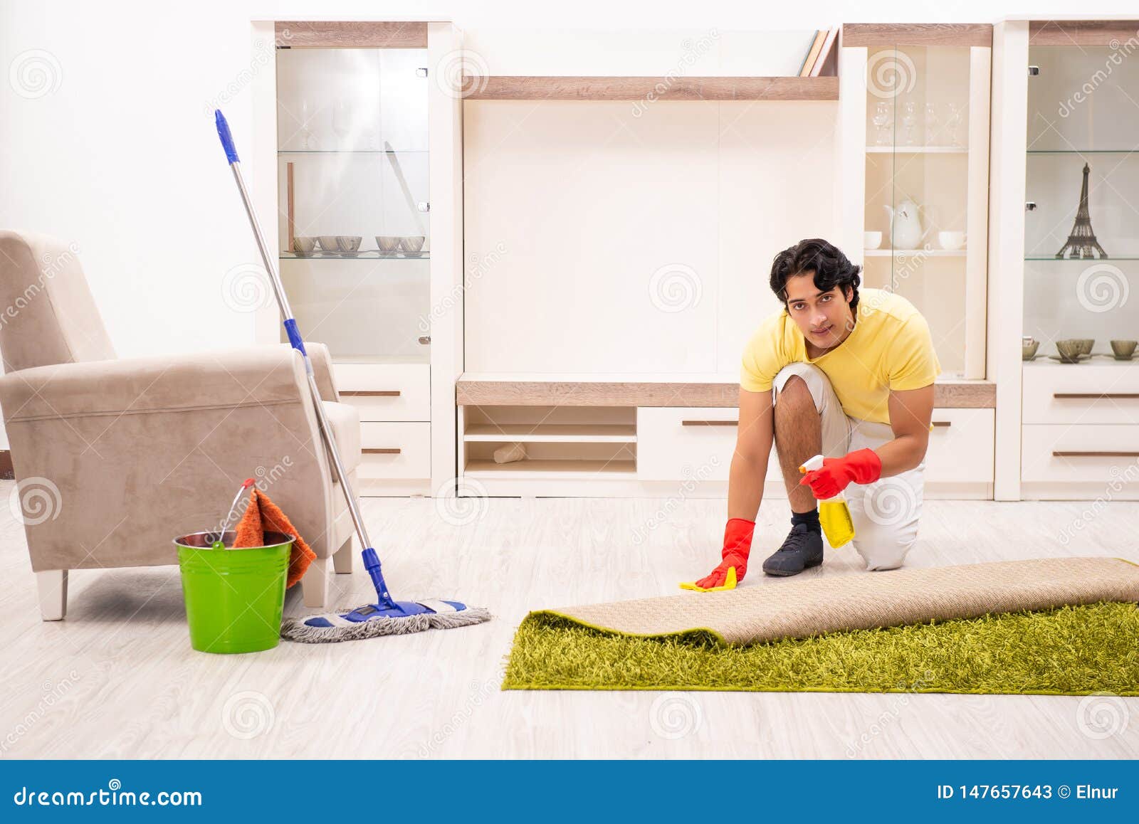 The Young Handsome Man Doing Housework Stock Image - Image of ...