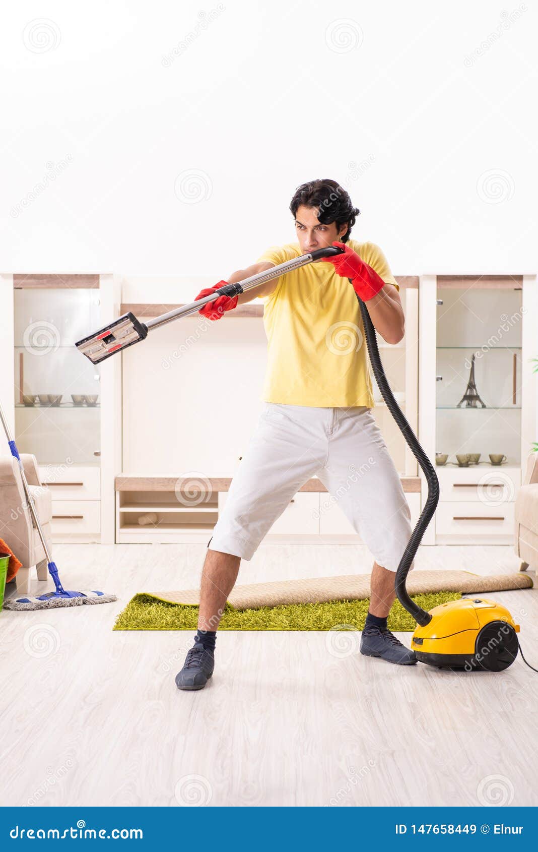 The Young Handsome Man Doing Housework Stock Image - Image of chores ...