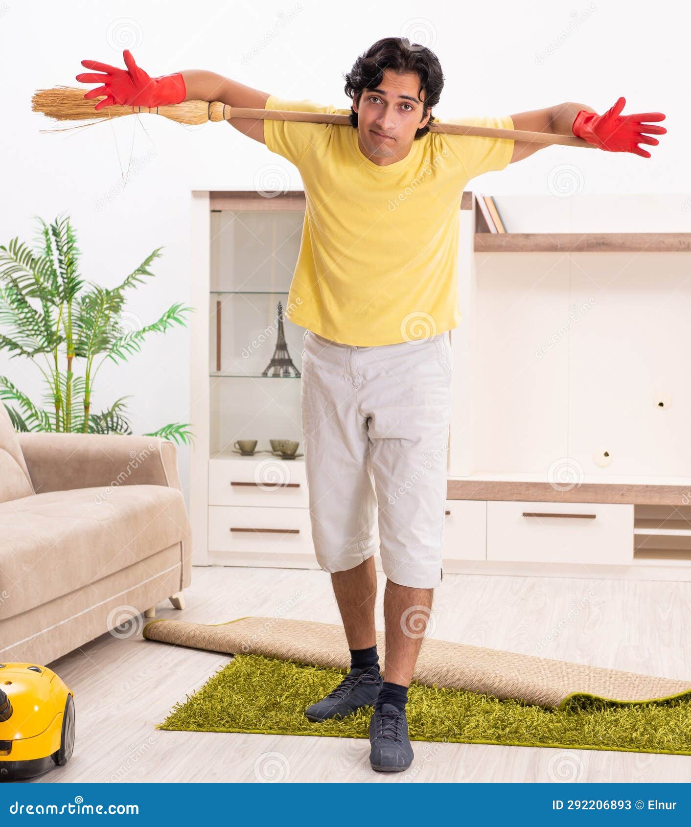 Young Handsome Man Doing Housework Stock Image - Image of apartment ...