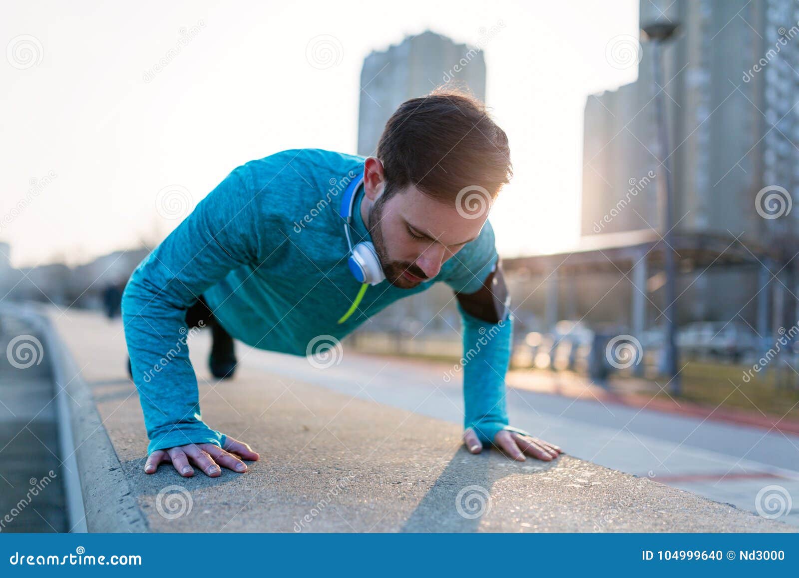Young Handsome Man Doing Push Ups Outdoors Stock Photo - Image of ...