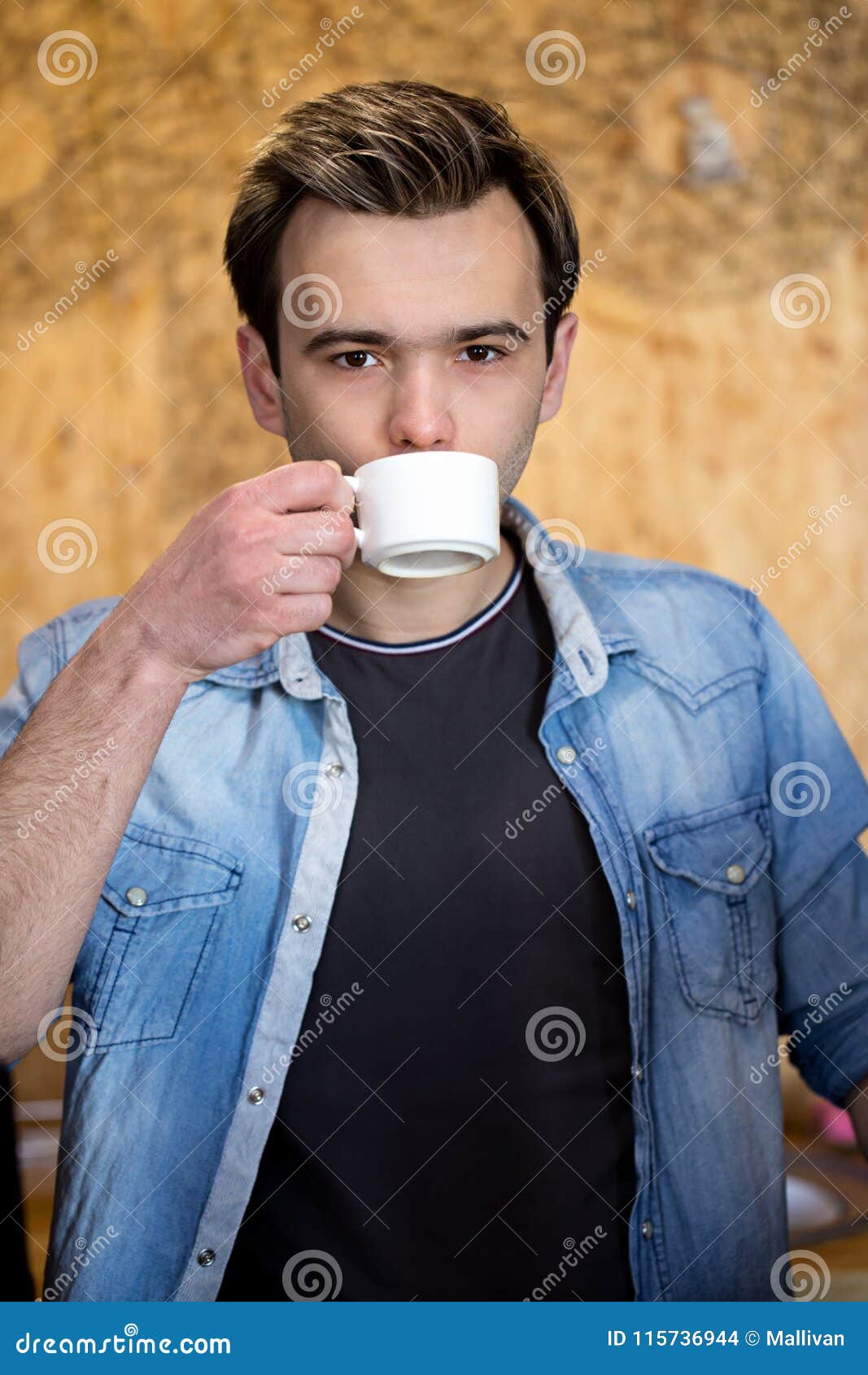 Young Handsome Man Drinking Coffee Stock Photo - Image of office, diner ...