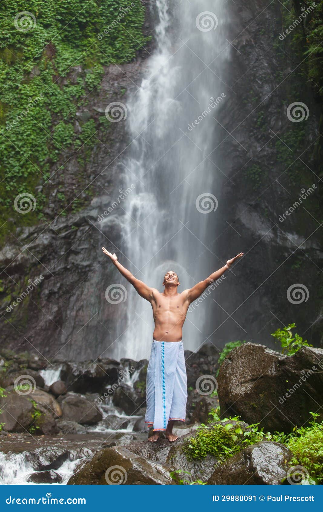 Handsome man at waterfall stock image. Image of bare - 29880091
