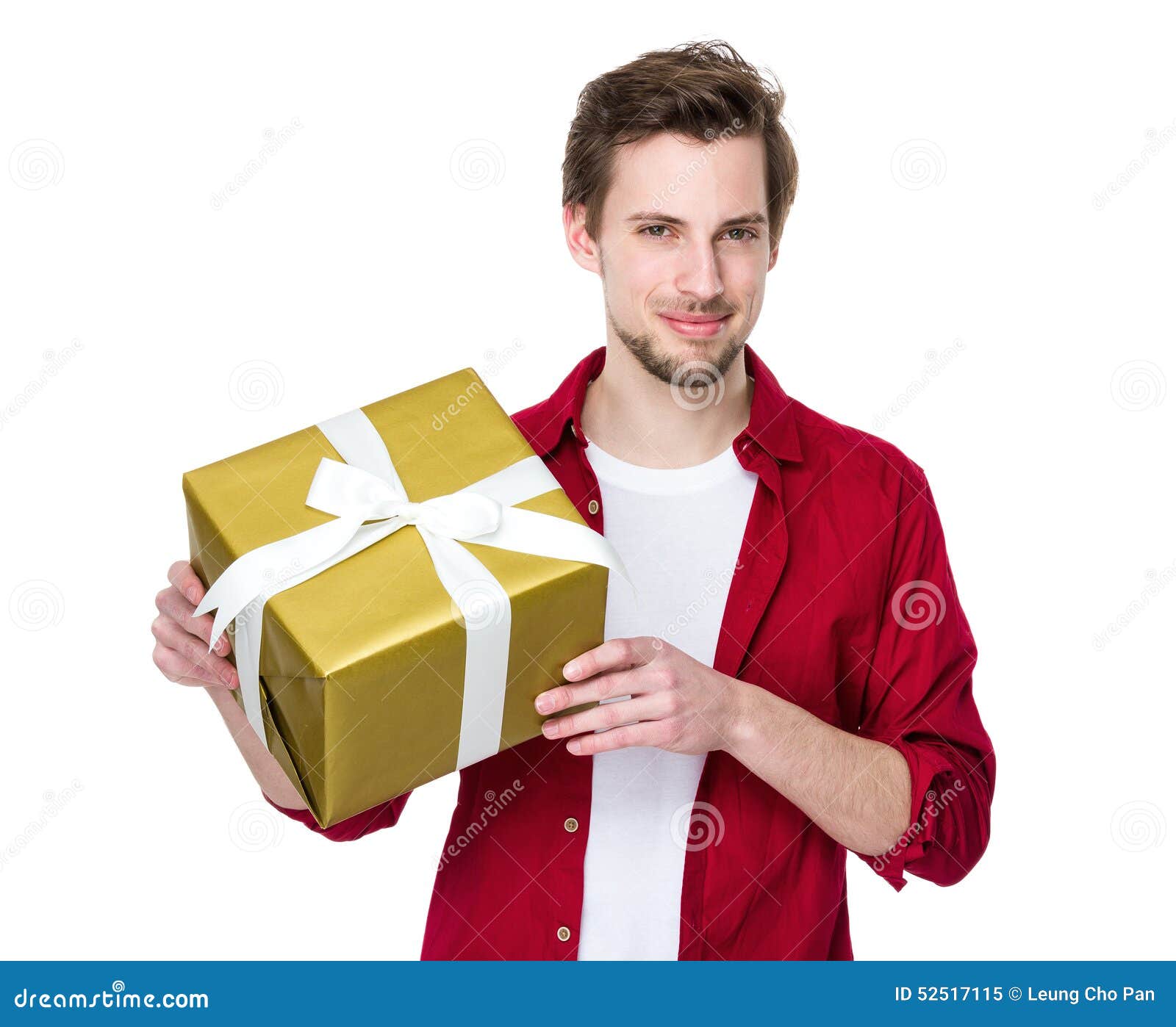 Young Handsome Man Giving Present Gift Box Stock Image - Image of ...