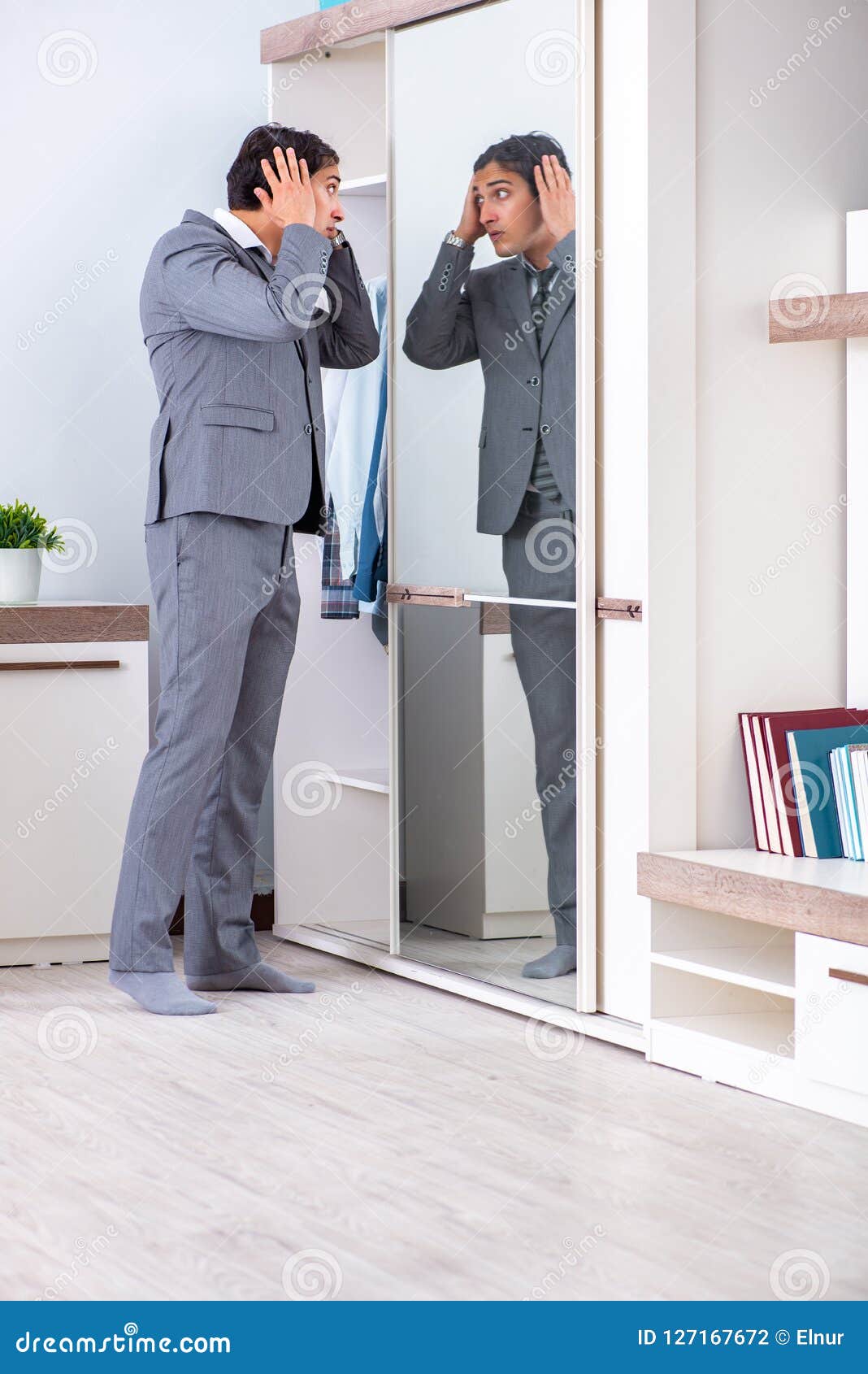 Young Handsome Man Looking at the Mirror Stock Photo - Image of manager ...