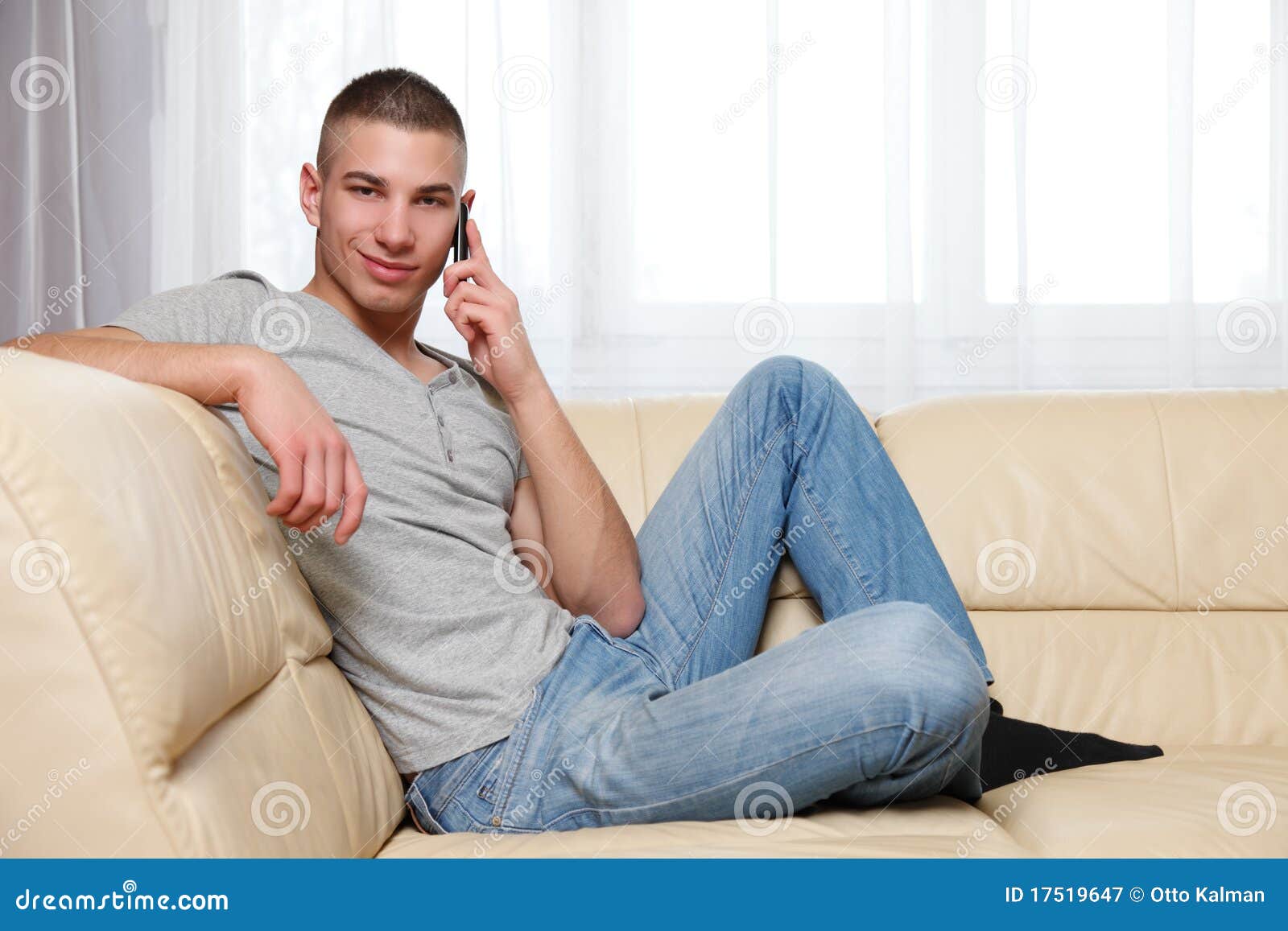 Young Handsome Man Making a Call Stock Image - Image of model, house ...