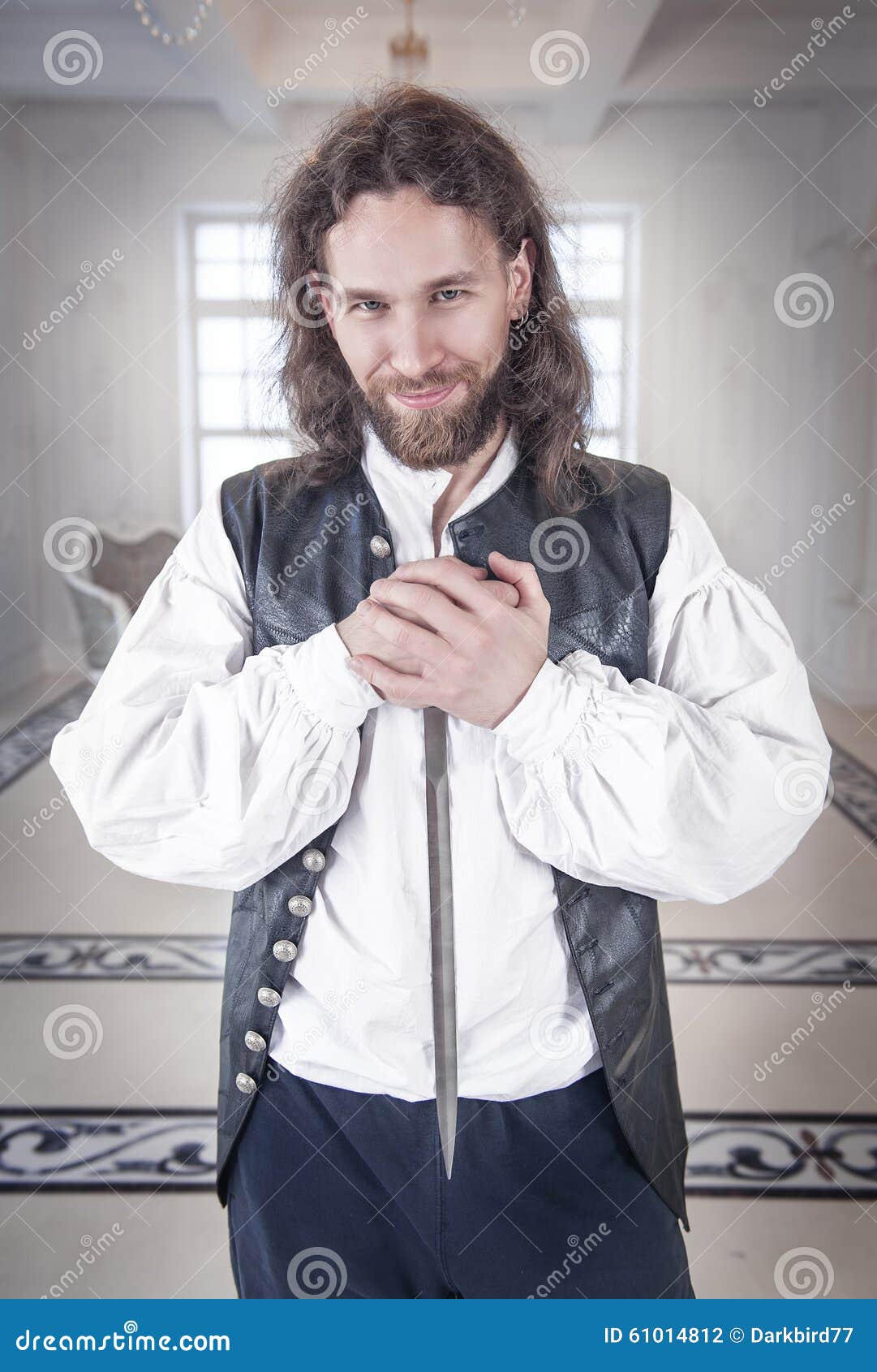 Young Handsome Man in Medieval Clothes with Dagger Stock Photo - Image ...