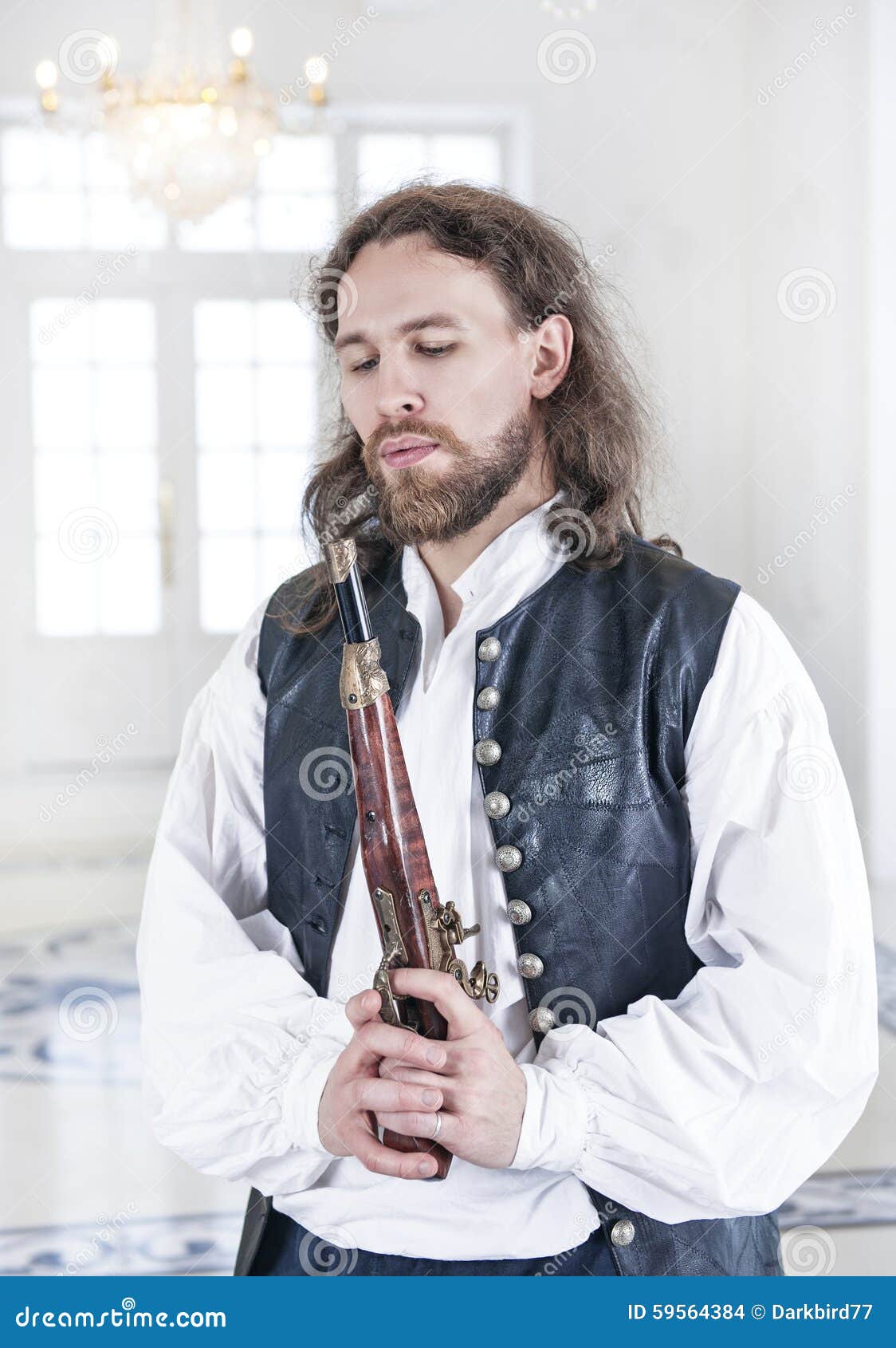Young Handsome Man in Medieval Clothes with Pistol Stock Photo - Image ...