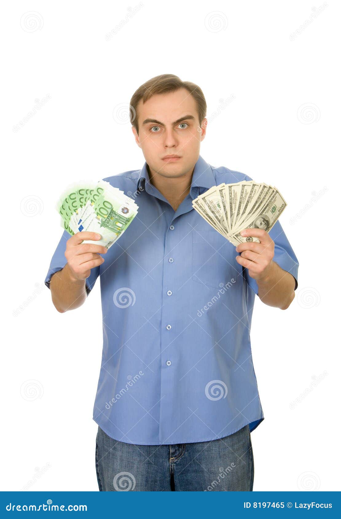 Young Handsome Man with Money. Isolated on White. Stock Image - Image ...