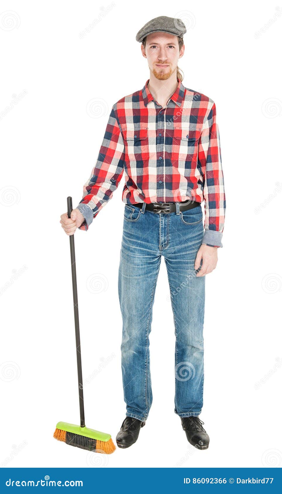 Young Handsome Man with Mop Isolated Stock Photo - Image of cleaning ...