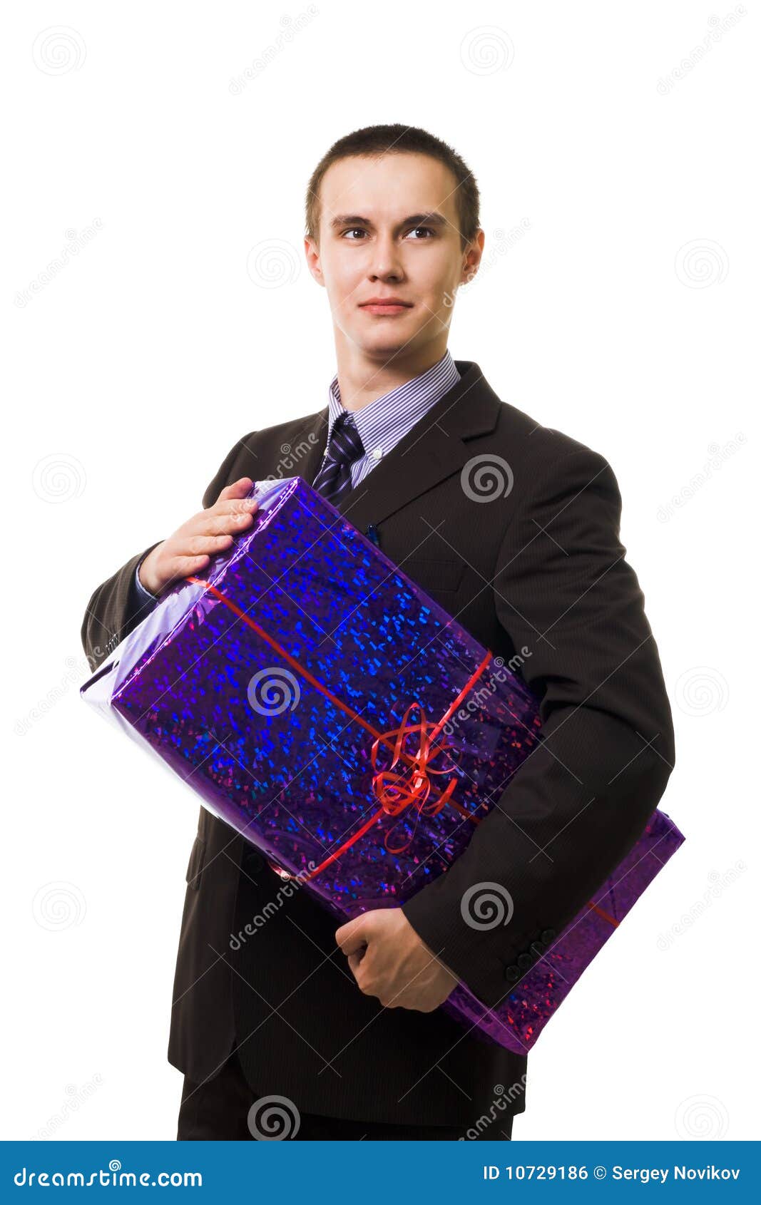Young Handsome Man with One Huge Blue Gift Stock Photo - Image of ...