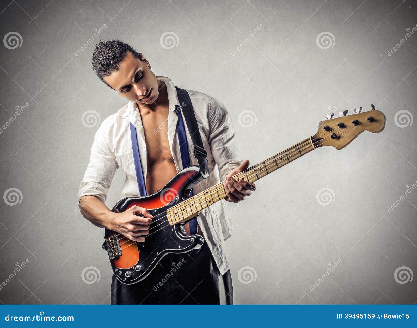 Young Handsome Man Playing the Bass Stock Image - Image of portrait ...