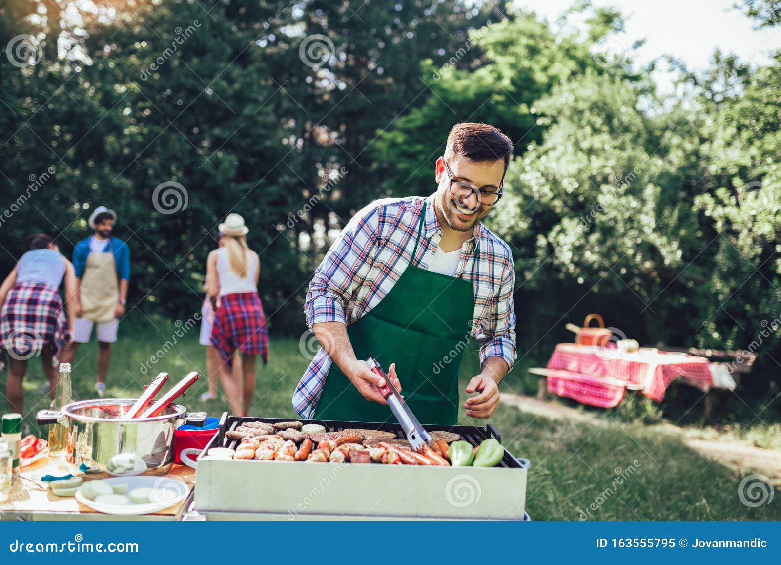 Handsome Man Preparing Barbecue for Friends Stock Image - Image of ...