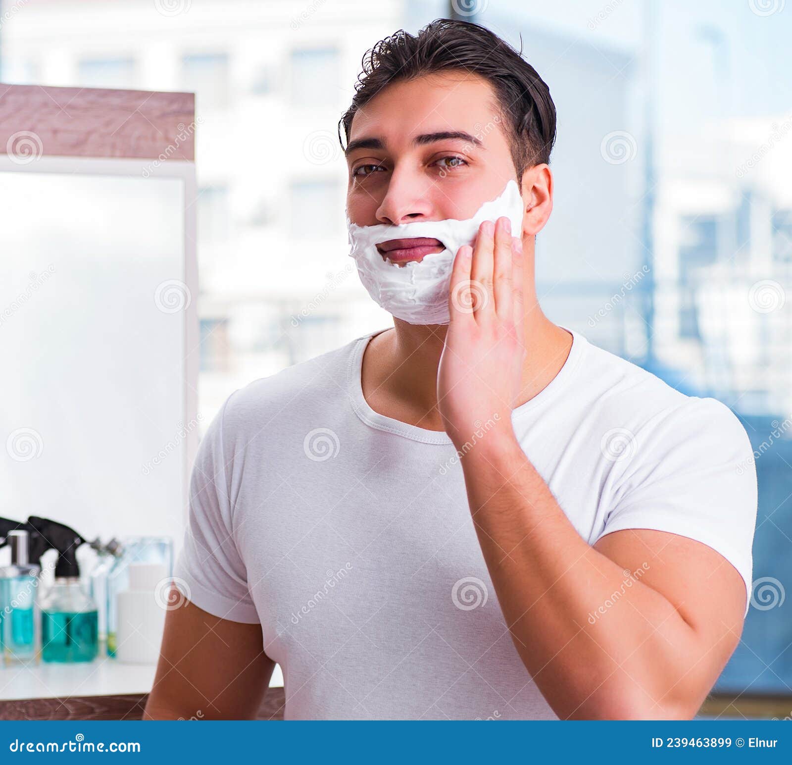 Young Handsome Man Shaving in the Morning Stock Image - Image of body ...
