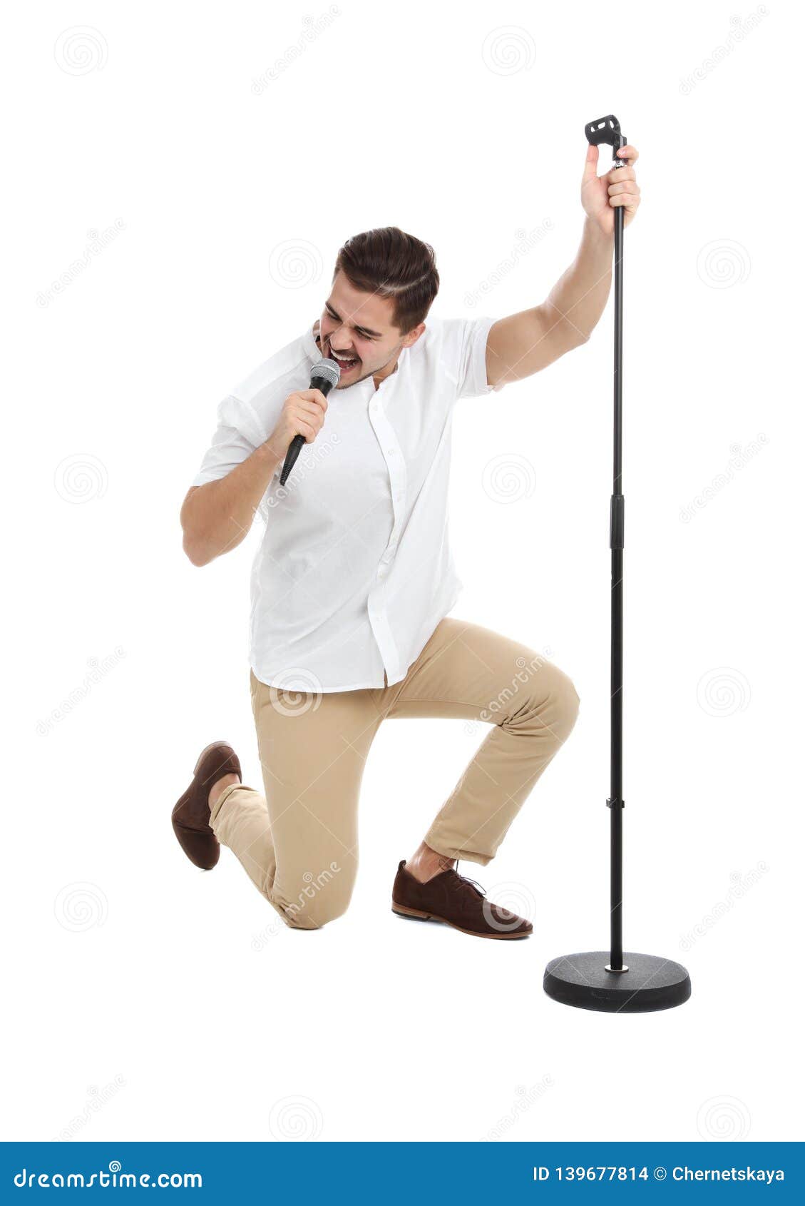 Young Handsome Man Singing In Microphone Stock Photo - Image of ...