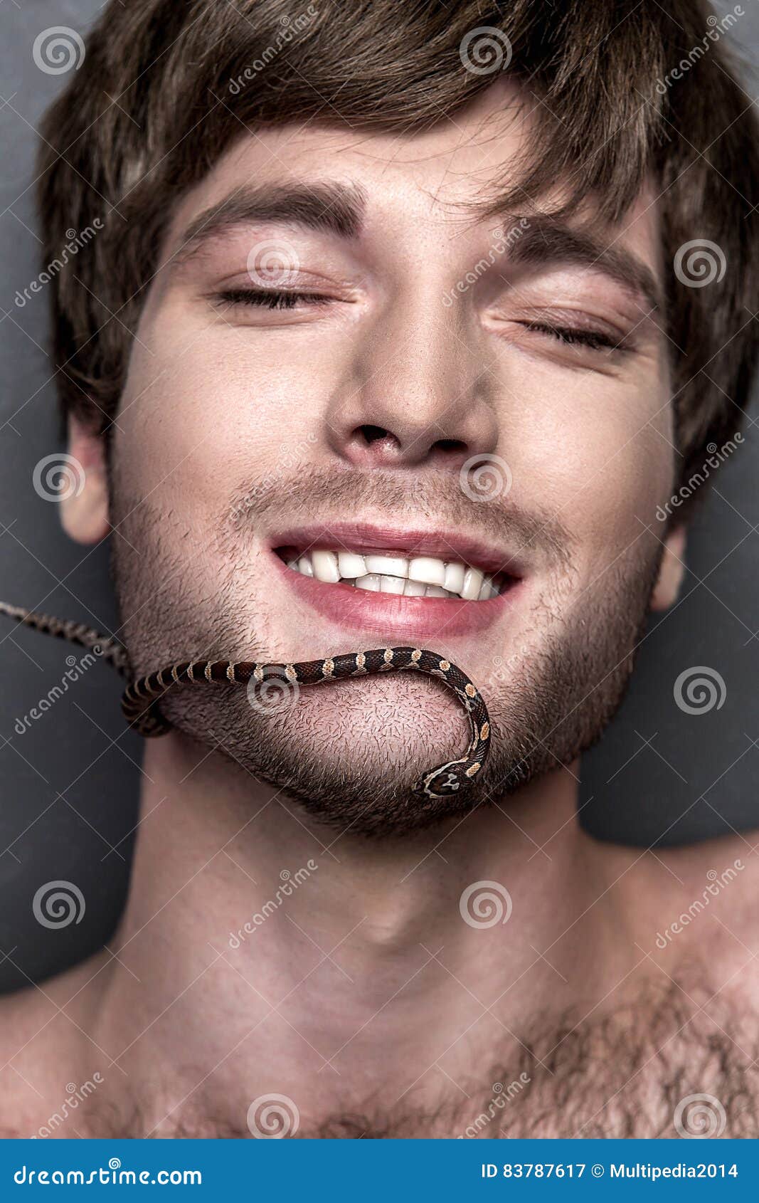 Young Handsome Man with Snake on His Face Stock Image - Image of cool ...