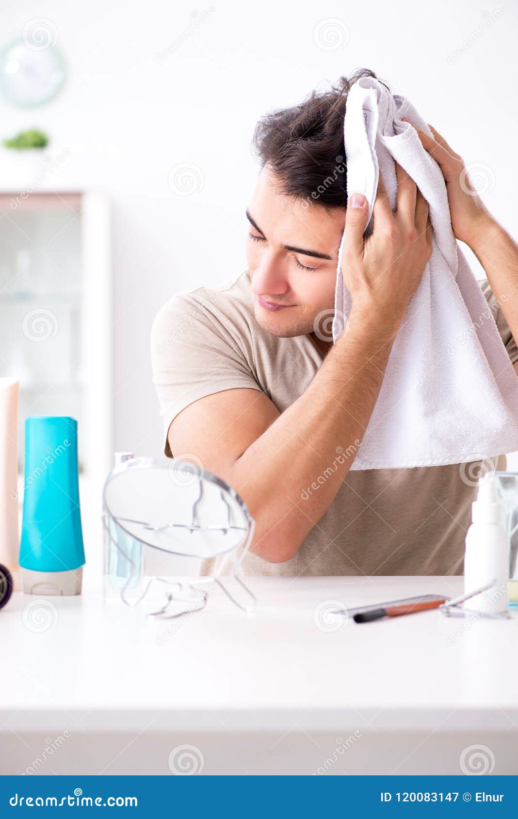 The Young Handsome Man Staring in the Mirror Stock Image - Image of ...