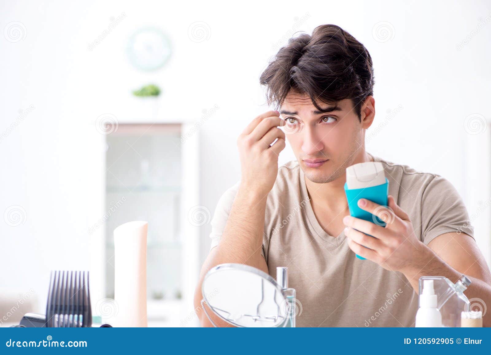 The Young Handsome Man Staring in the Mirror Stock Image - Image of ...