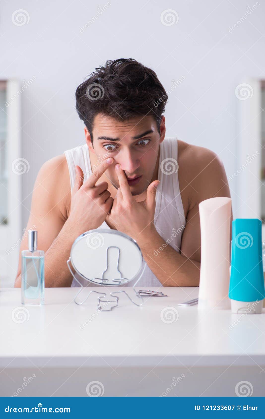 The Young Handsome Man Staring in the Mirror Stock Image - Image of ...