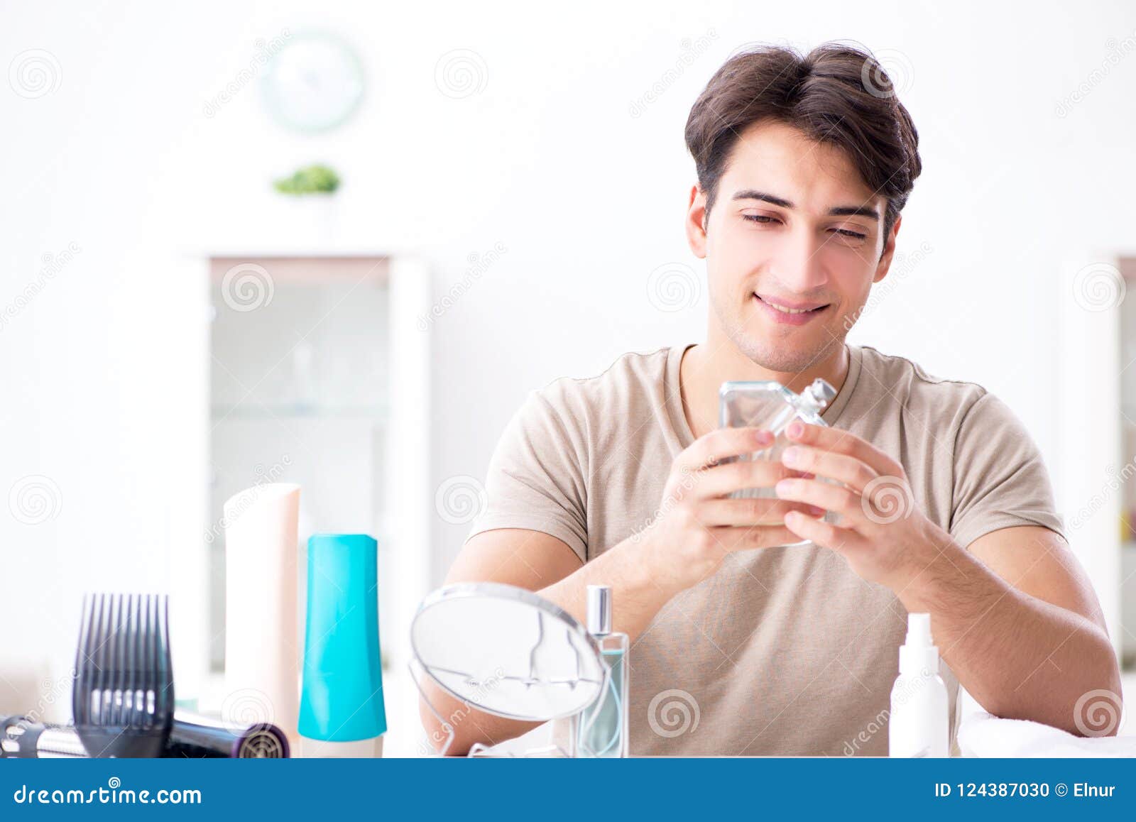 The Young Handsome Man Staring in the Mirror Stock Photo - Image of ...