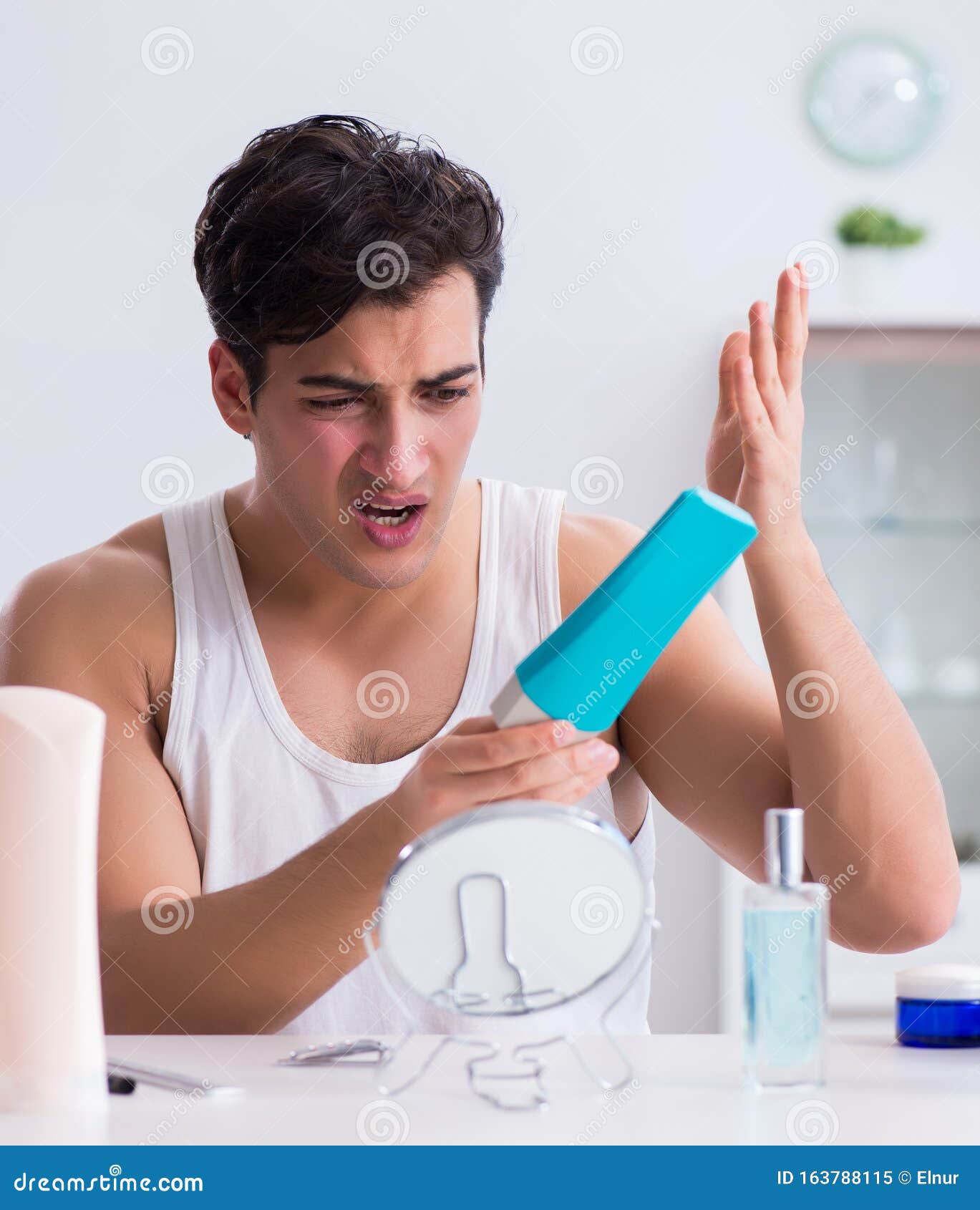 Young Handsome Man Staring in the Mirror Stock Image - Image of health ...