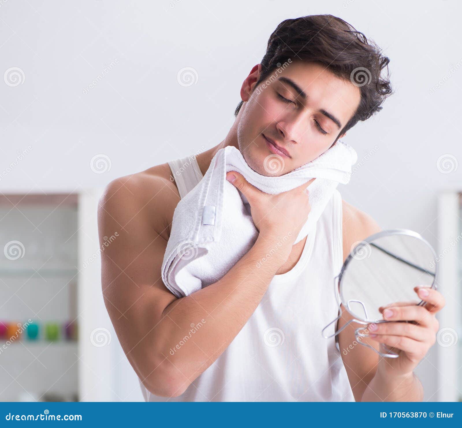 Young Handsome Man Staring in the Mirror Stock Photo - Image of ...