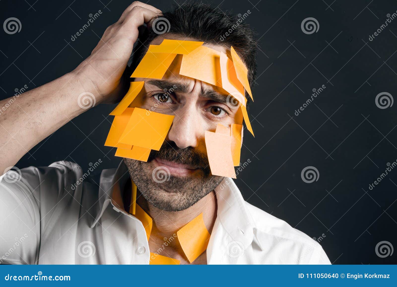 Young Handsome Man with Sticky Notes on His Face Stock Photo - Image of ...