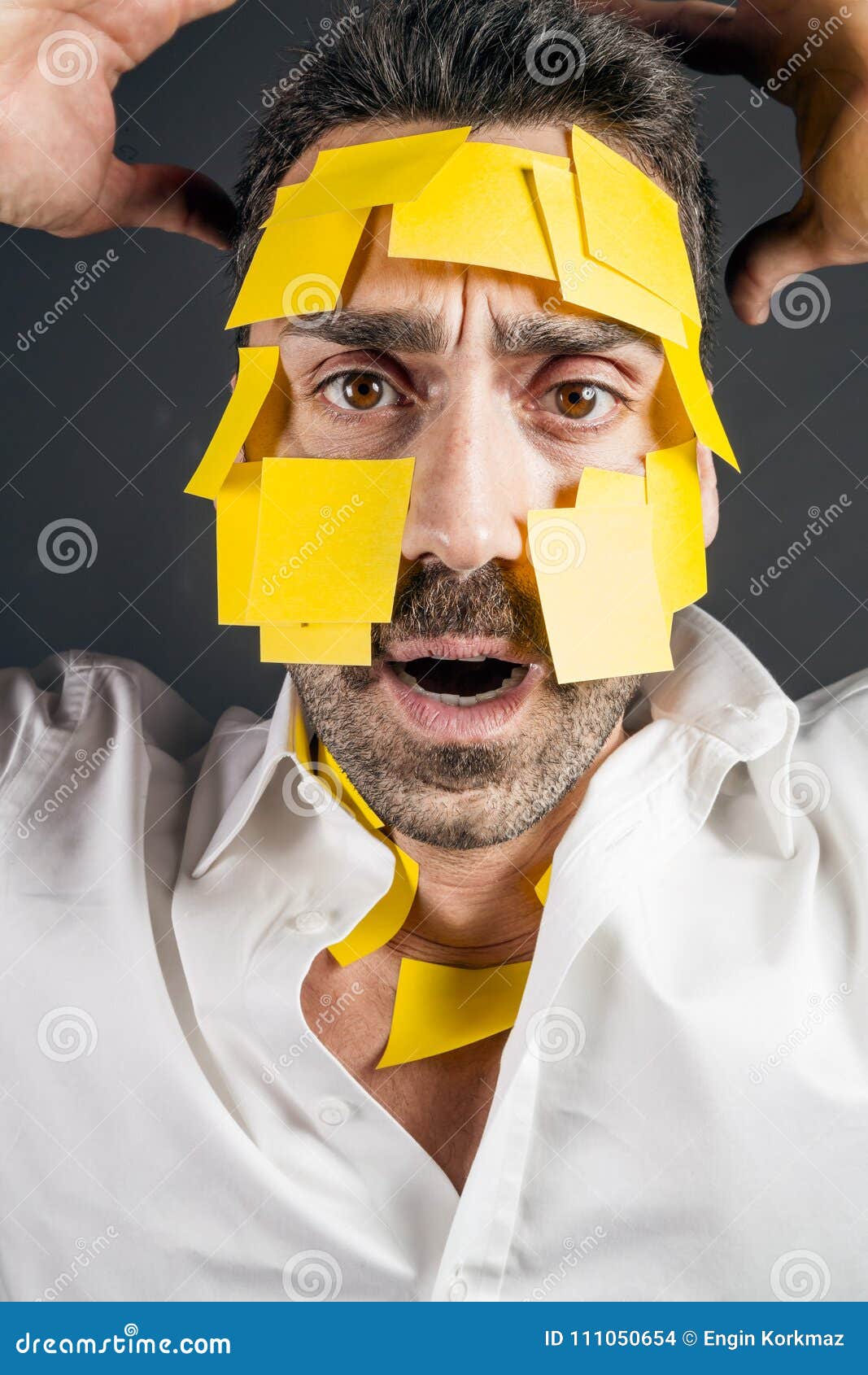 Young Handsome Man with Sticky Notes on His Face Stock Photo - Image of ...