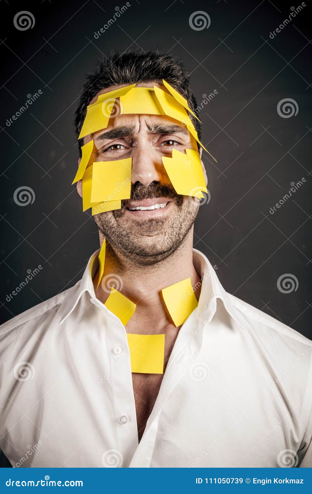 Young Handsome Man with Sticky Notes on His Face Stock Image - Image of ...